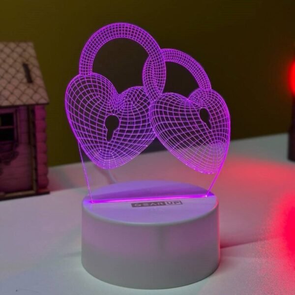 GearUP Acrylic Multicolor 3D Love Lock Night Lamp
